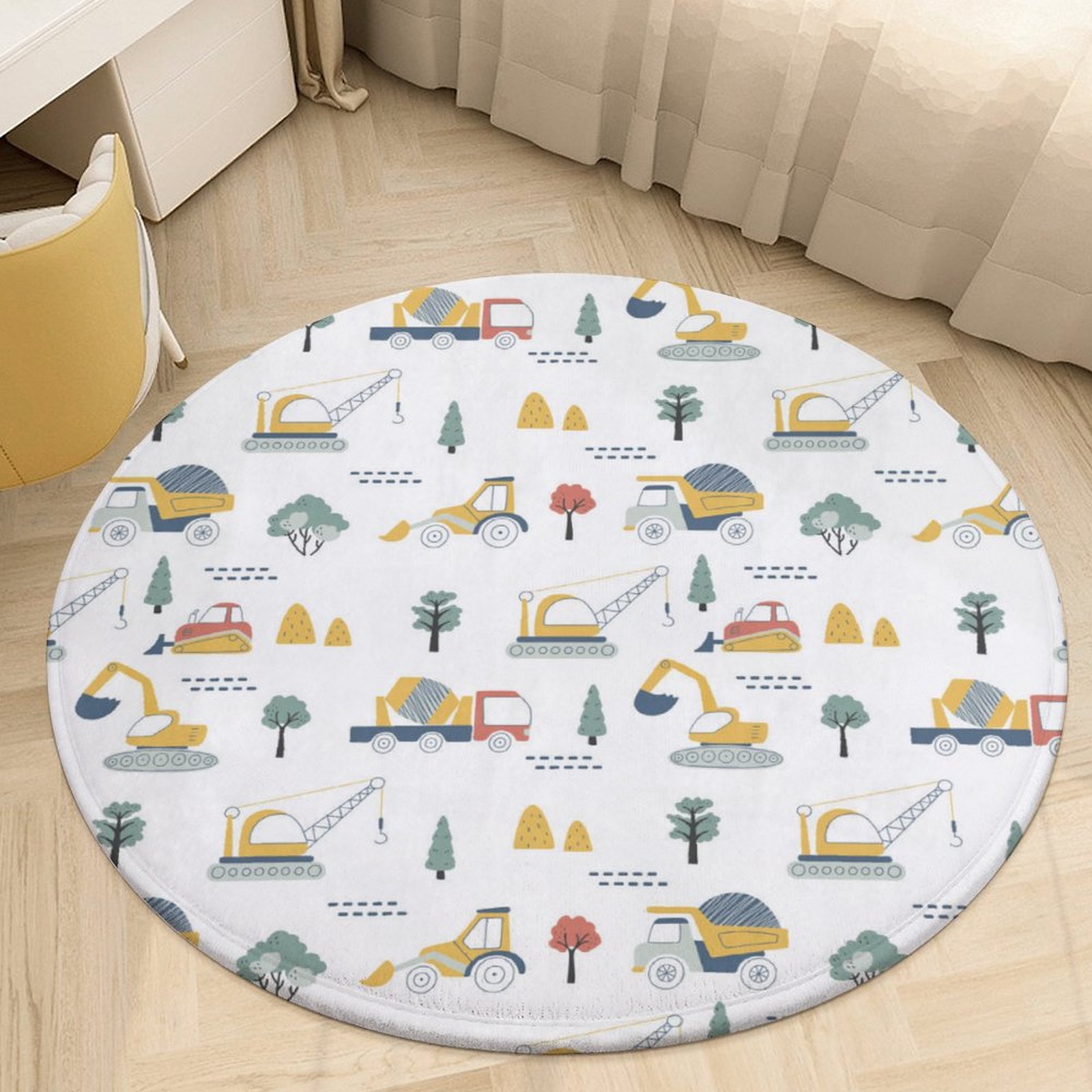 Cartoon Engineering Car Round Area Rugs for Bedroom Living Room, 6FT ...
