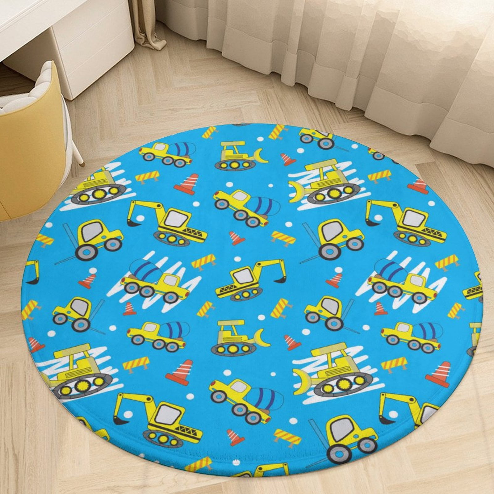 Cartoon Engineering Car Round Area Rugs for Bedroom Living Room, 6FT Soft Indoor Circle Carpets ...