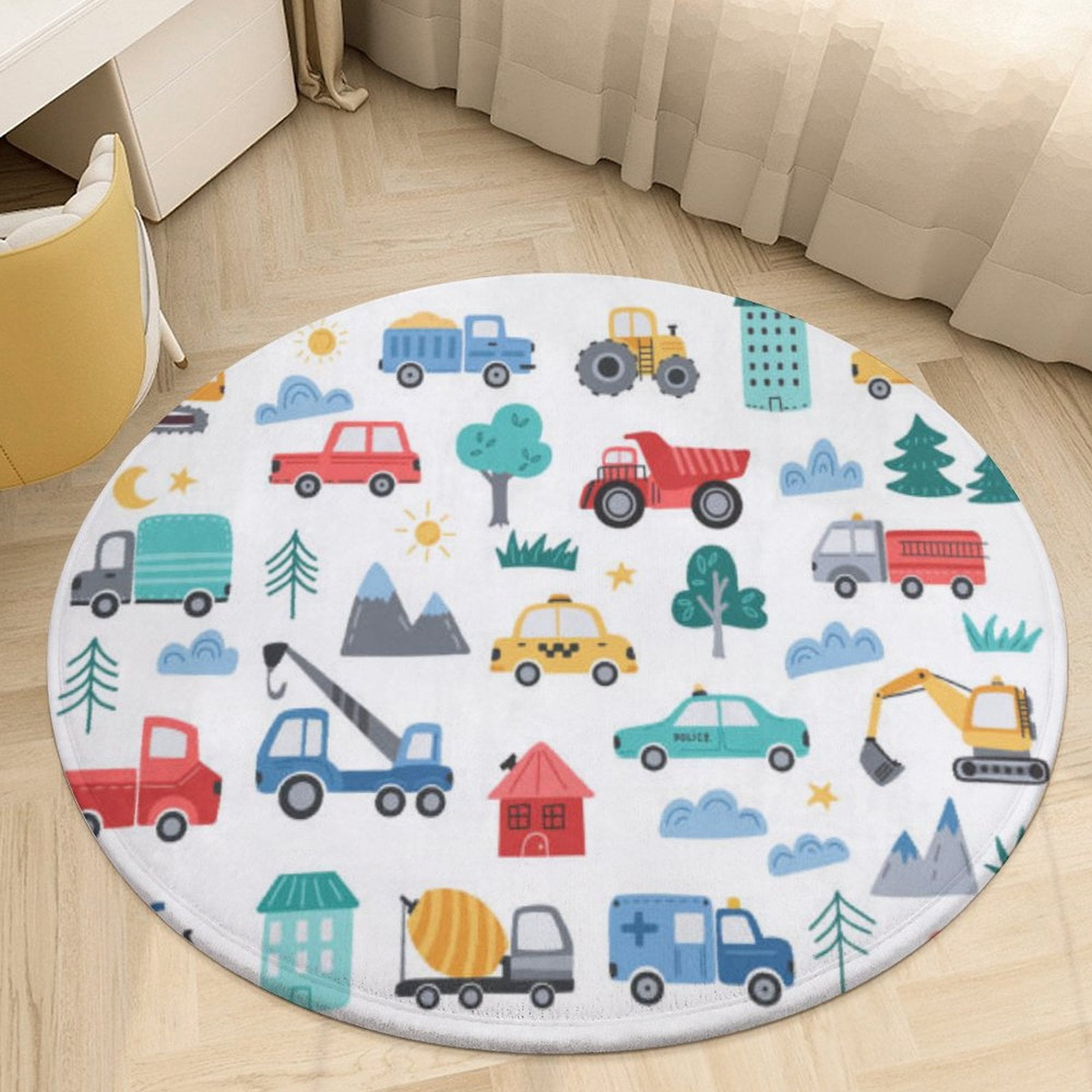 Cartoon Engineering Car Round Area Rugs for Bedroom Living Room, 6FT ...
