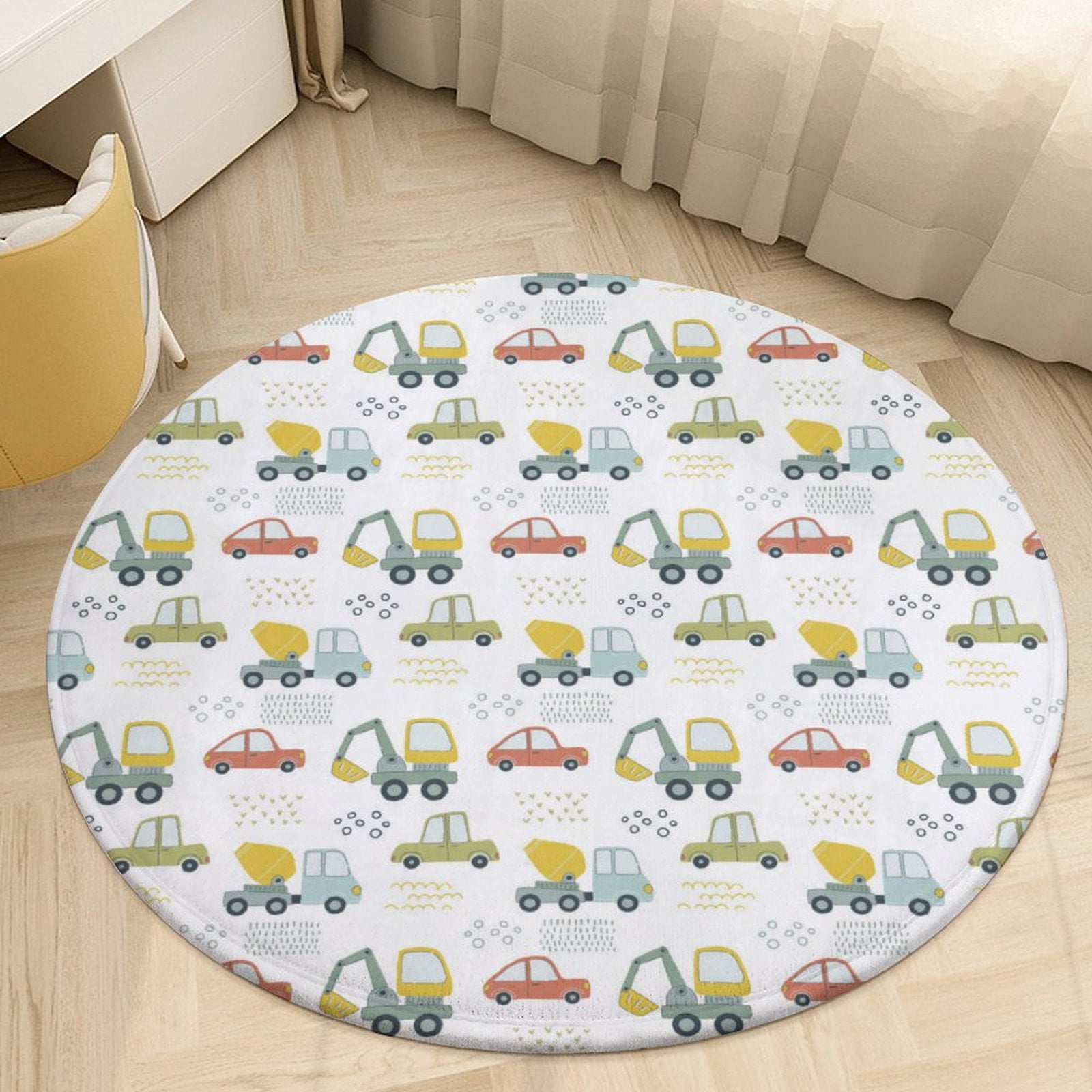 Cartoon Engineering Car Round Area Rugs for Bedroom Living Room, 6FT ...