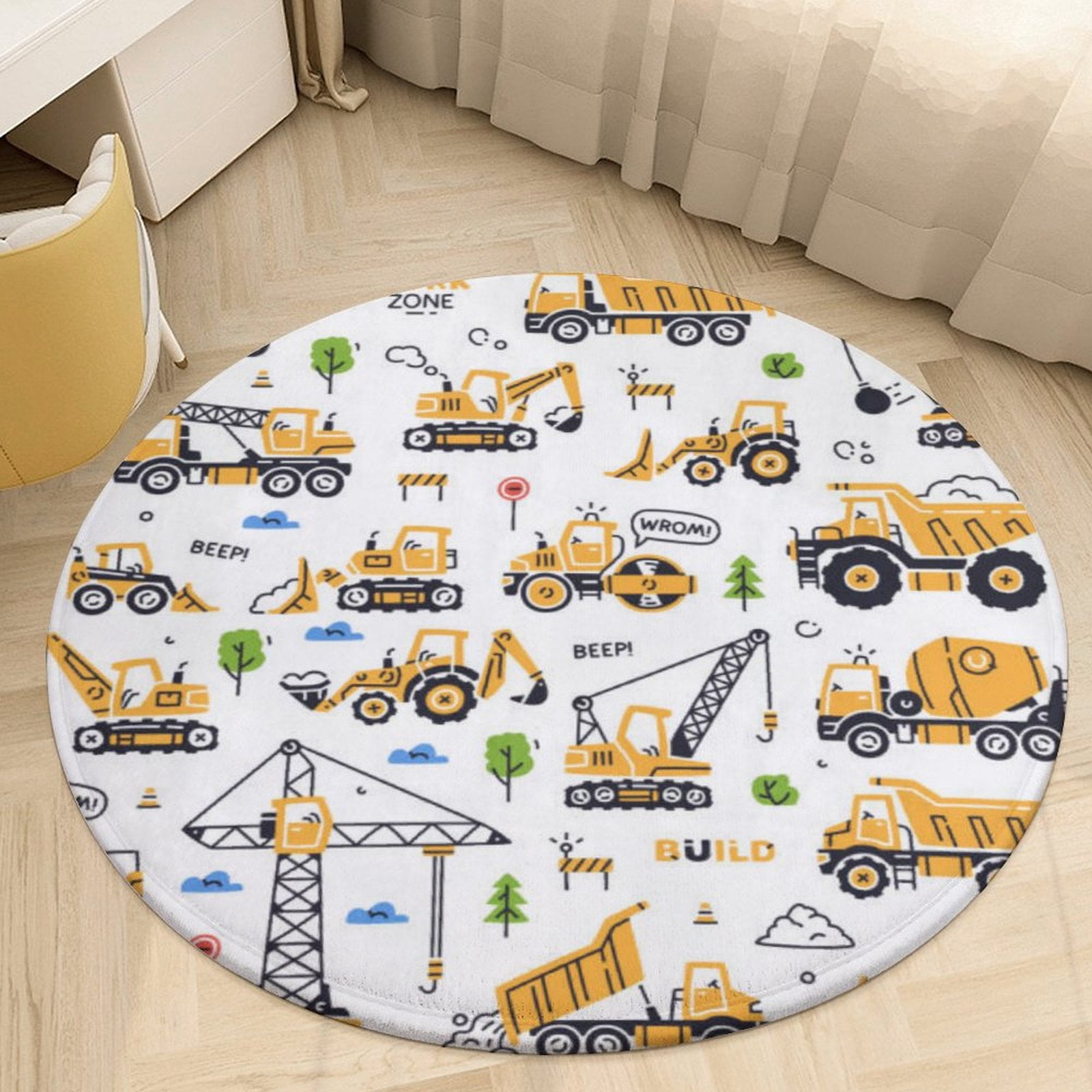 Cartoon Engineering Car Round Area Rugs for Bedroom Living Room, 6FT ...
