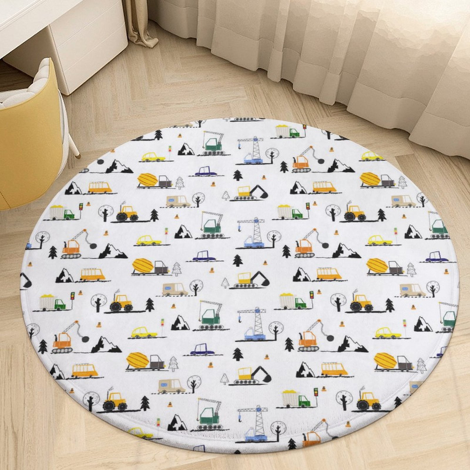Cartoon Engineering Car Round Area Rugs for Bedroom Living Room, 6FT Soft Indoor Circle Carpets ...