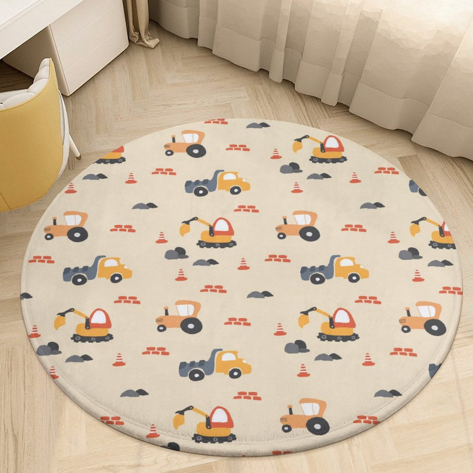 Cartoon Engineering Car Round Area Rugs for Bedroom Living Room, 6FT ...