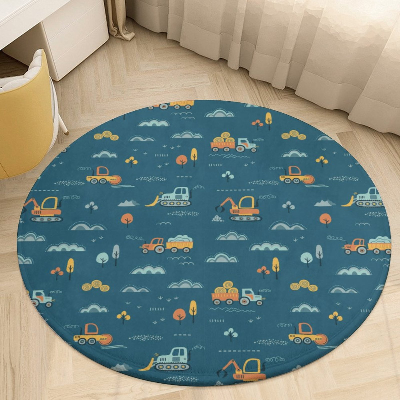 Cartoon Engineering Car Round Area Rugs for Bedroom Living Room, 6FT ...