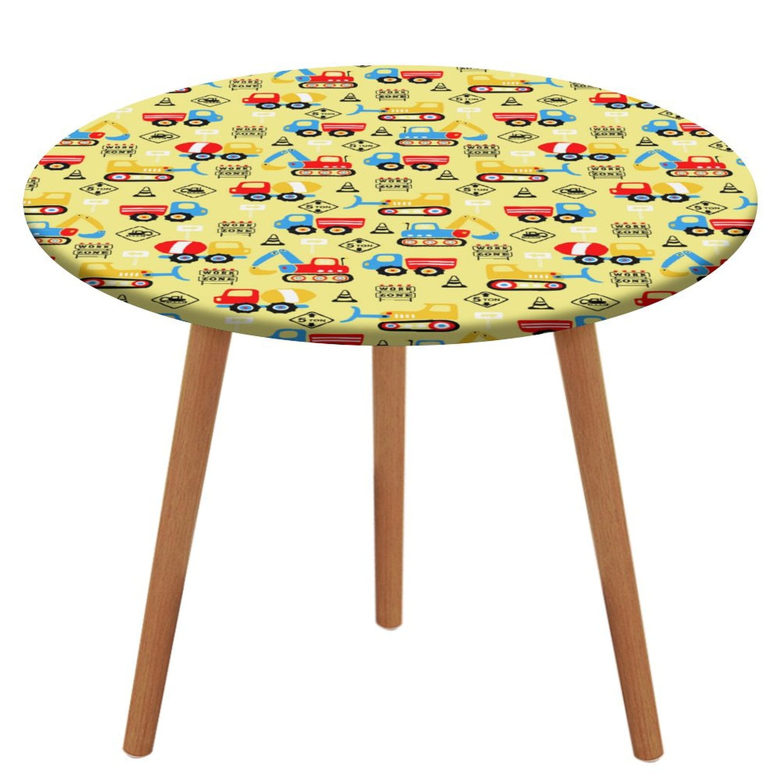 Cartoon Engineering Car Tablecloth Round Elastic Fitted Waterproof Table Cover Cloth for Dining ...