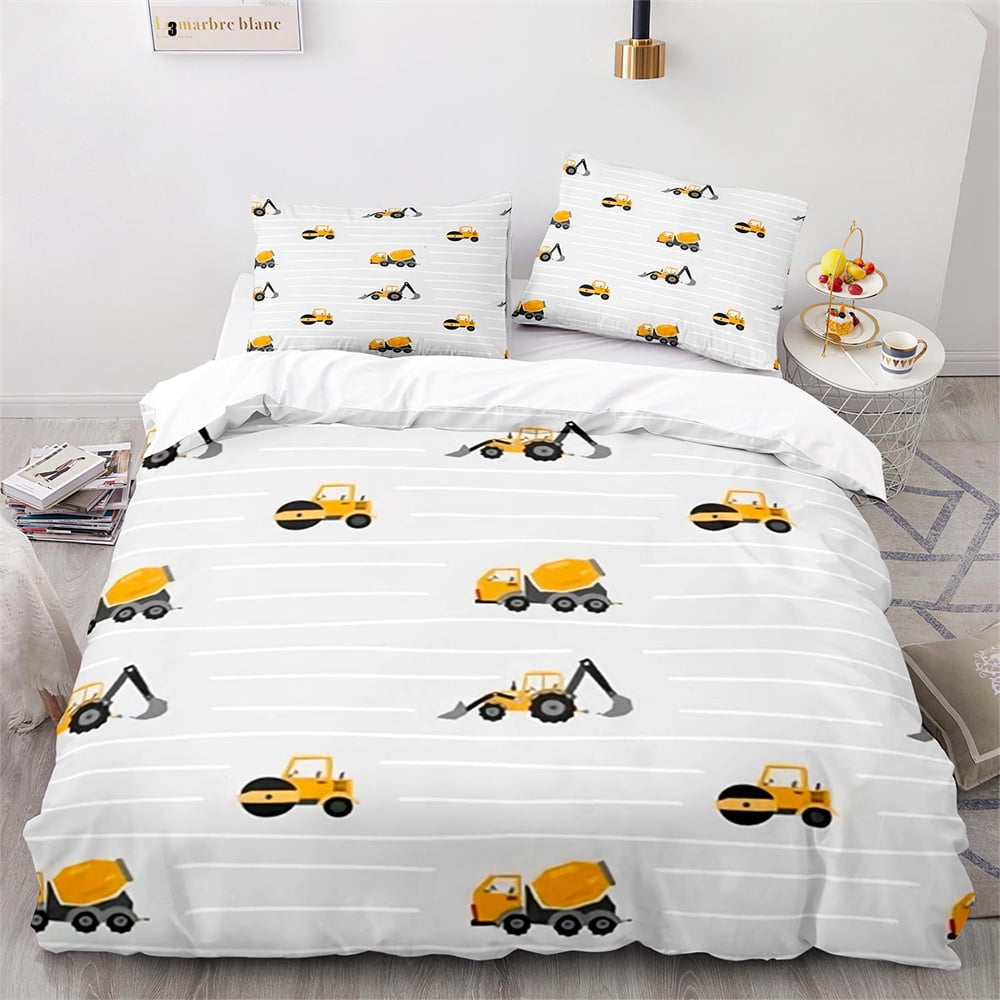 Cartoon Engineering Vehicle Childrens Duvet Cover Set Tractor Truck ...