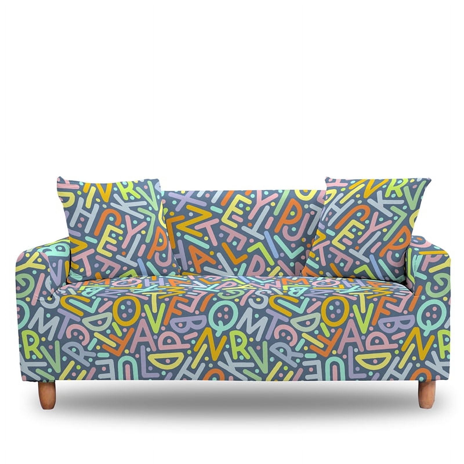 Cartoon English Hand Drawn Letters Couch Cover Combination Stretch Sofa ...