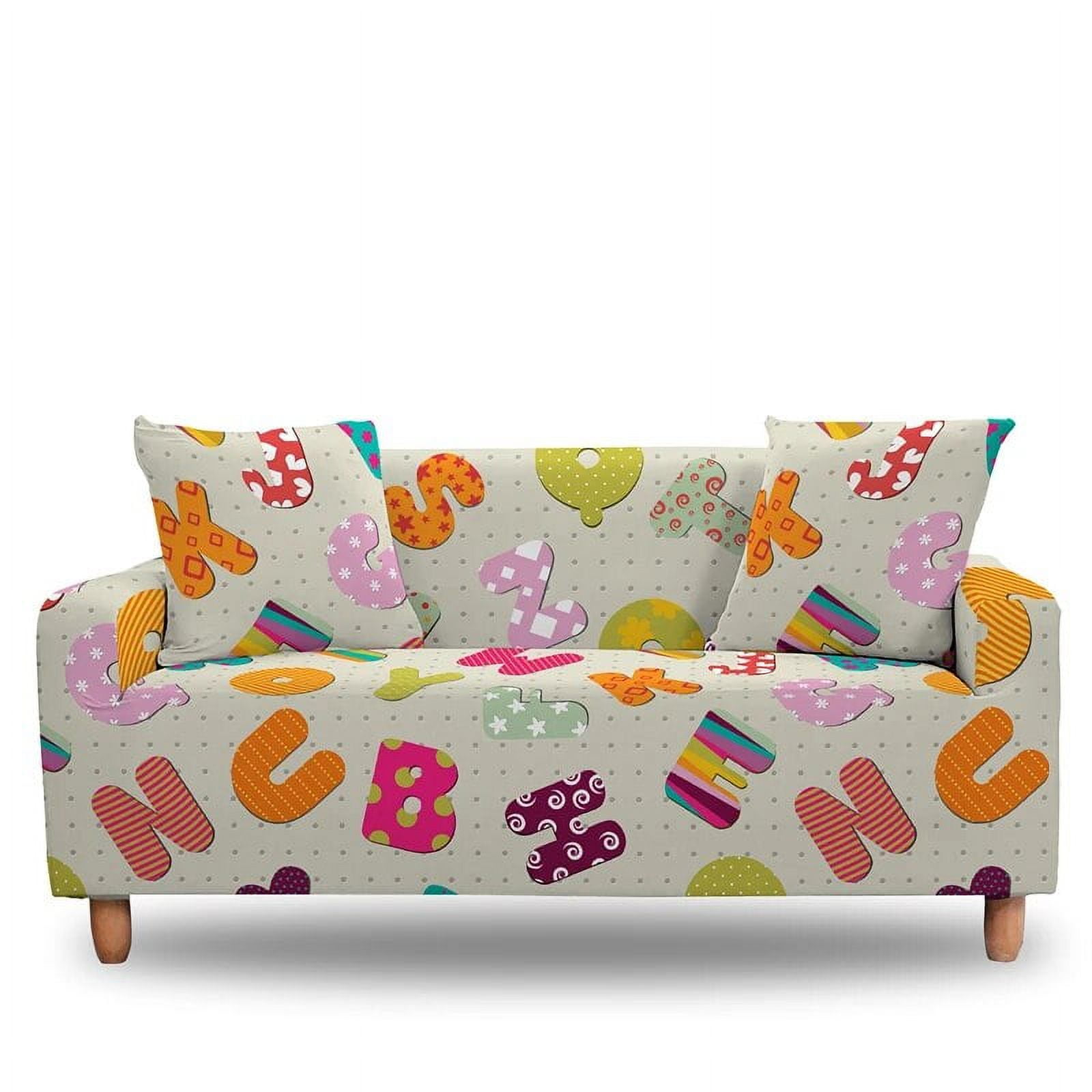 Cartoon English Hand Drawn Letters Couch Cover Combination Stretch Sofa ...