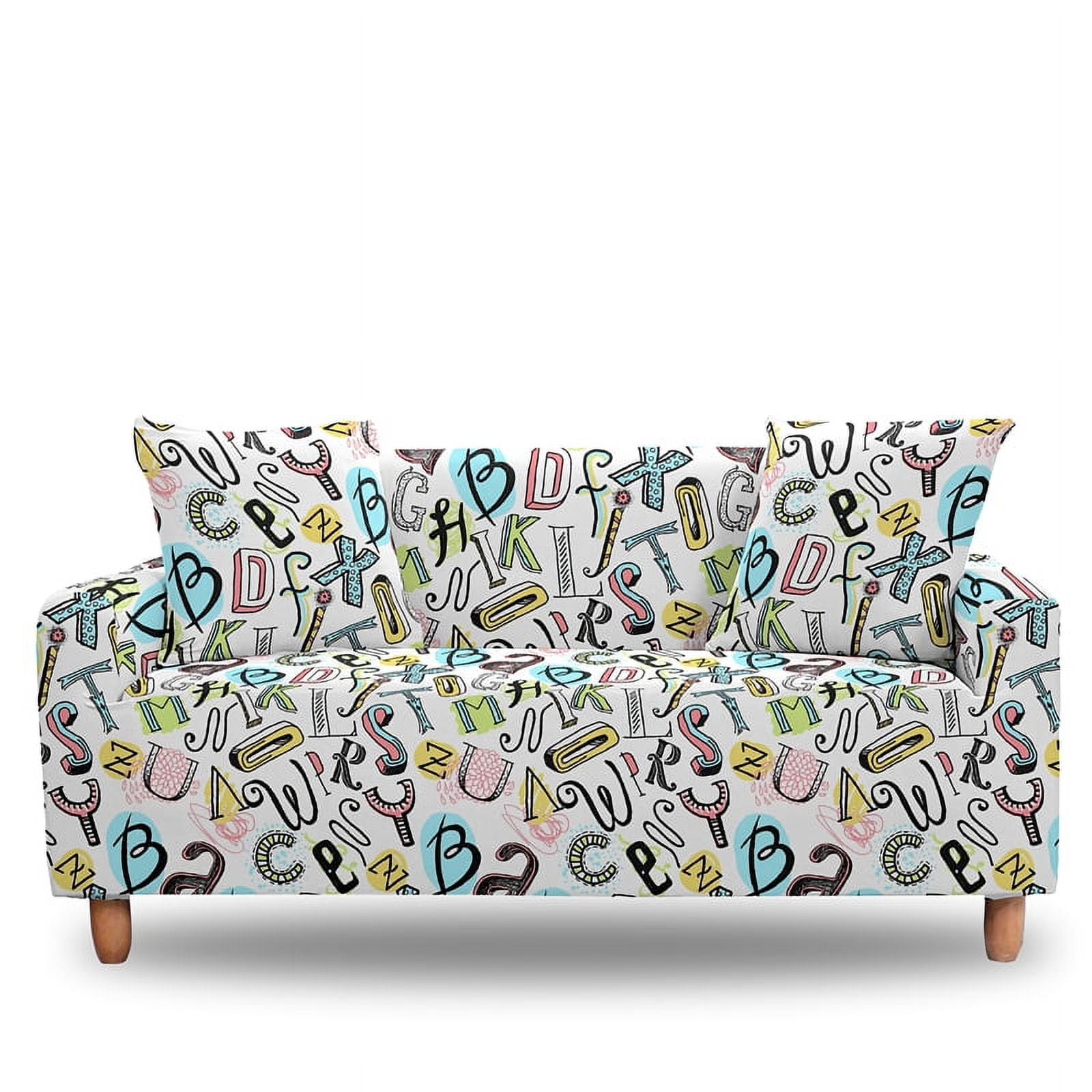 Cartoon English Hand Drawn Letters Couch Cover Combination Stretch Sofa ...