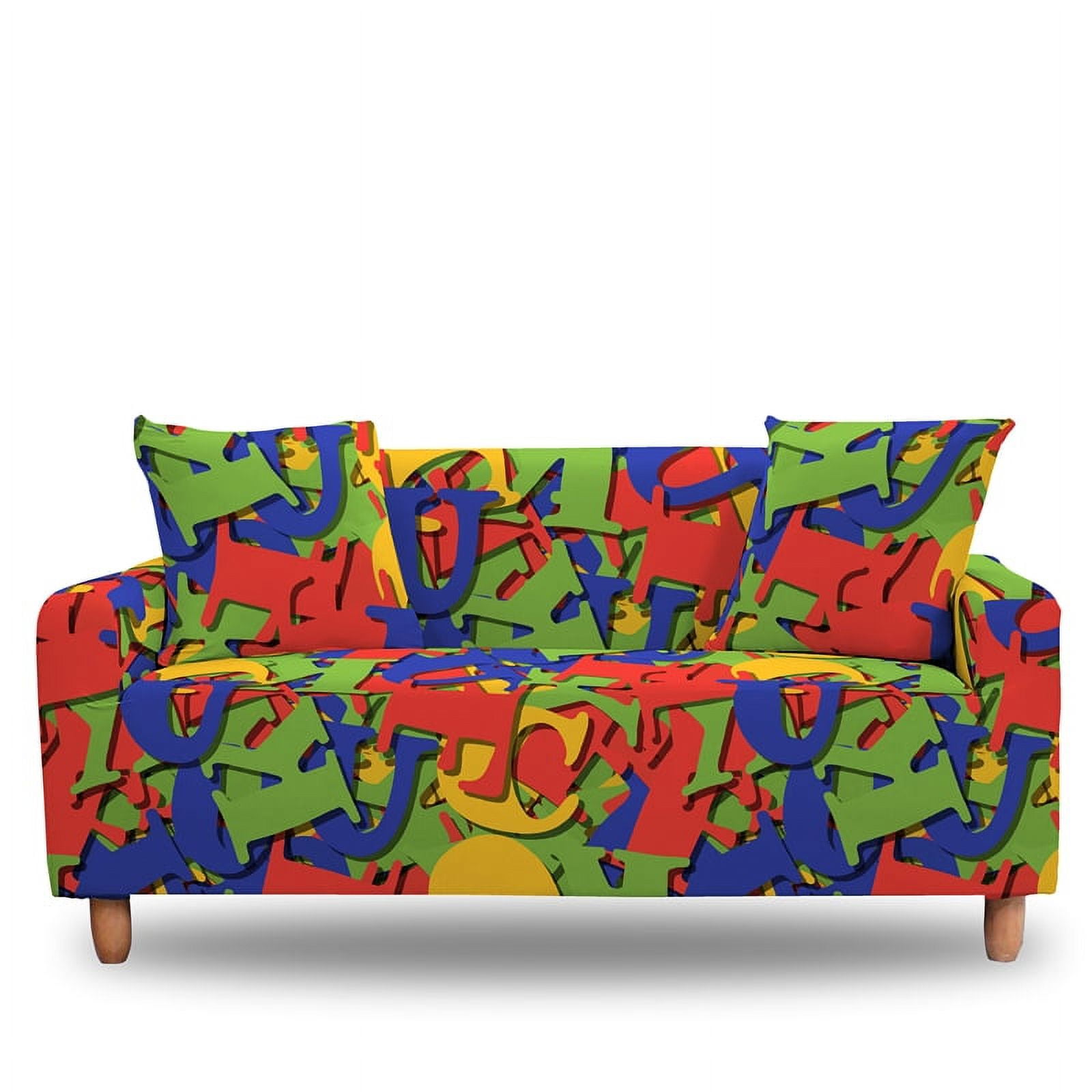 Cartoon English Hand Drawn Letters Couch Cover Combination Stretch Sofa ...