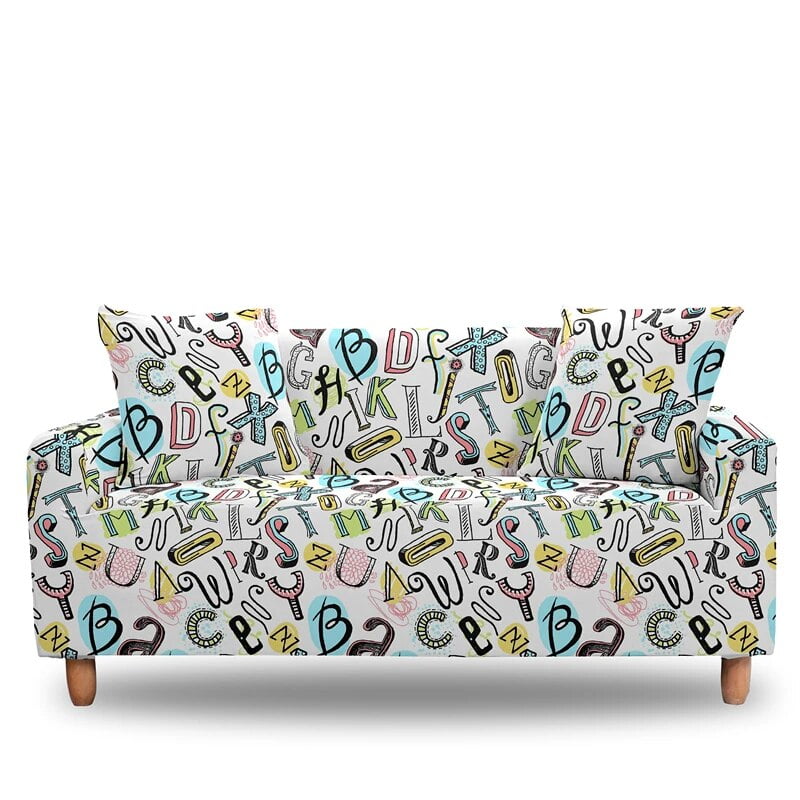 Cartoon English Hand Drawn Letters Couch Cover Combination Stretch Sofa ...
