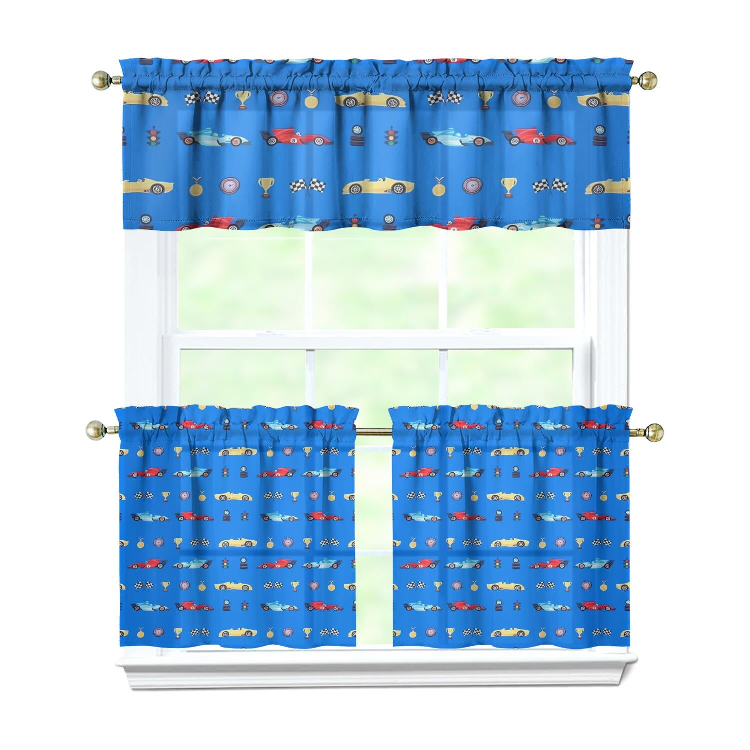 Cartoon Excavator Kitchen Window Curtain Set - Construction Vehicle ...