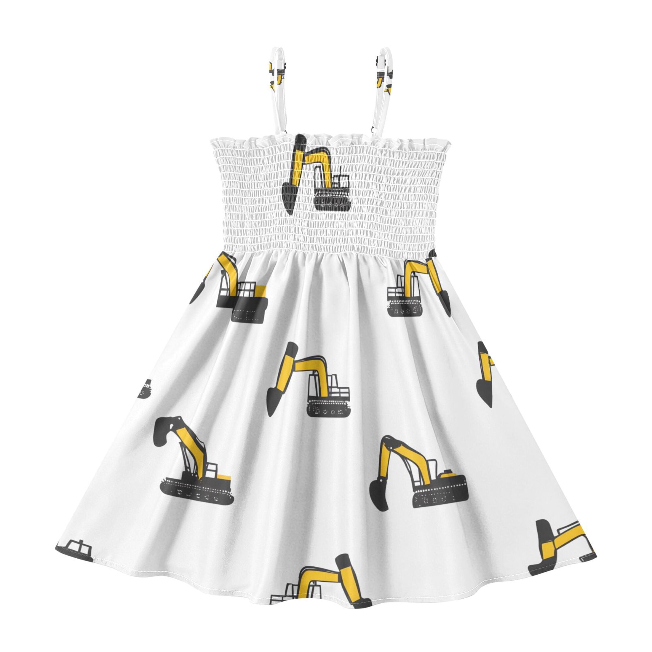 Cartoon Excavator Pattern Girls' Casual Dresses 2Y-8Y Sleeveless Ruffle ...
