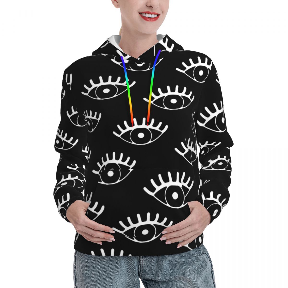 Cartoon Eyes Casual Hoodies Fun Black White Eyeballs Design Sweatshirts ...