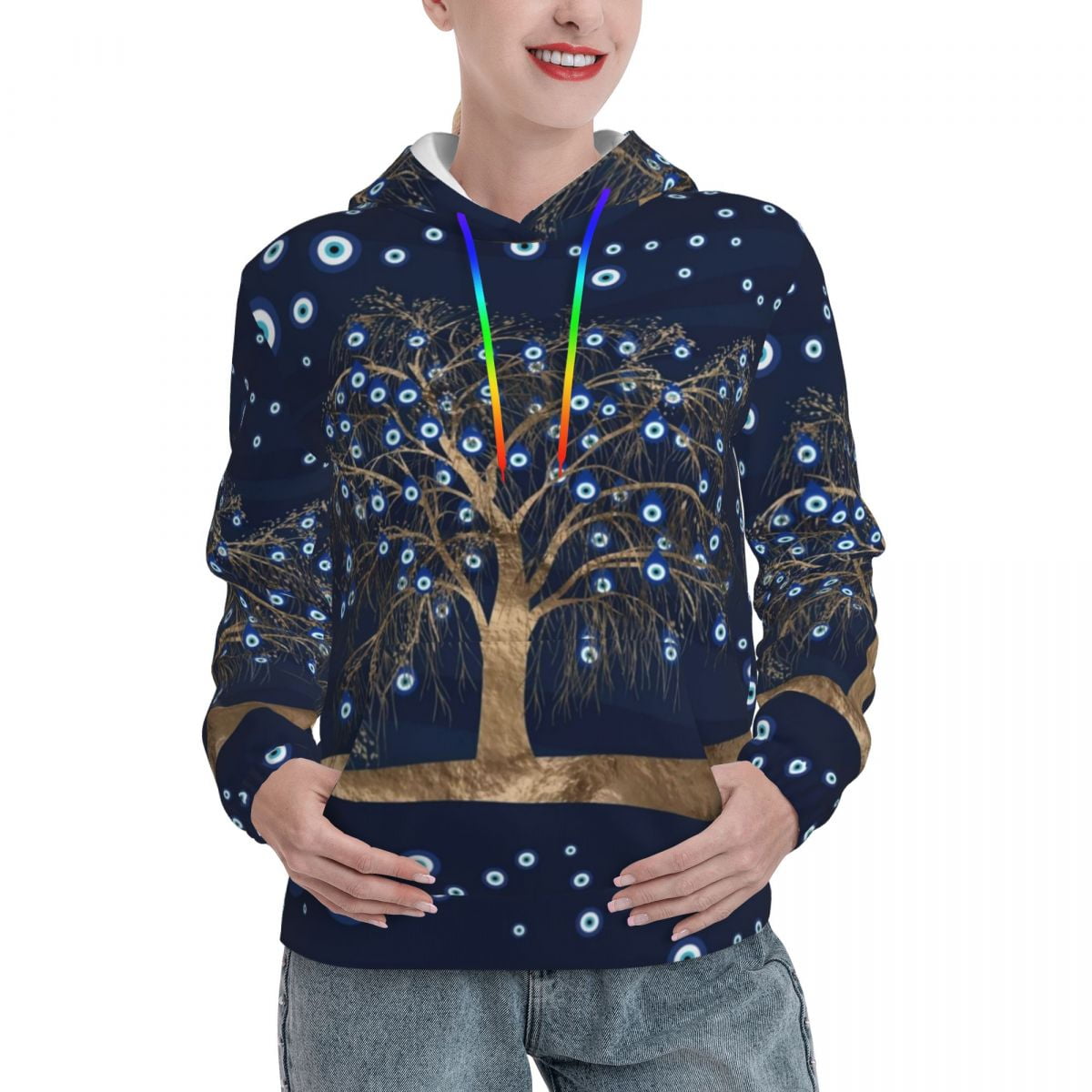 Cartoon Eyes Casual Hoodies Fun Black White Eyeballs Design Sweatshirts ...
