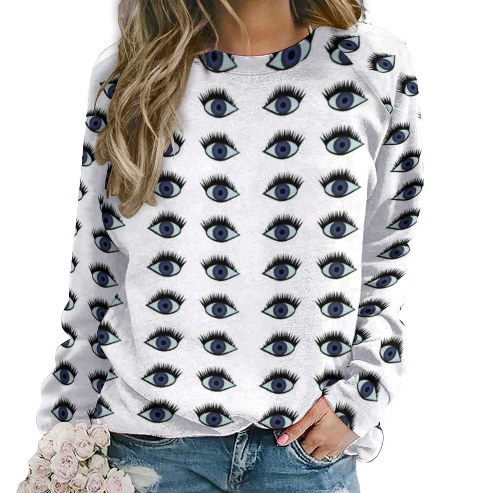 Cartoon Eyes Casual Hoodies Spring Fun Black and White Eyeballs Design ...