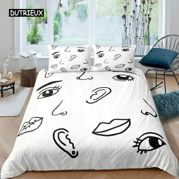 Cartoon Eyes Duvet Cover Set Facial Features Face Organs Twin Bedding ...
