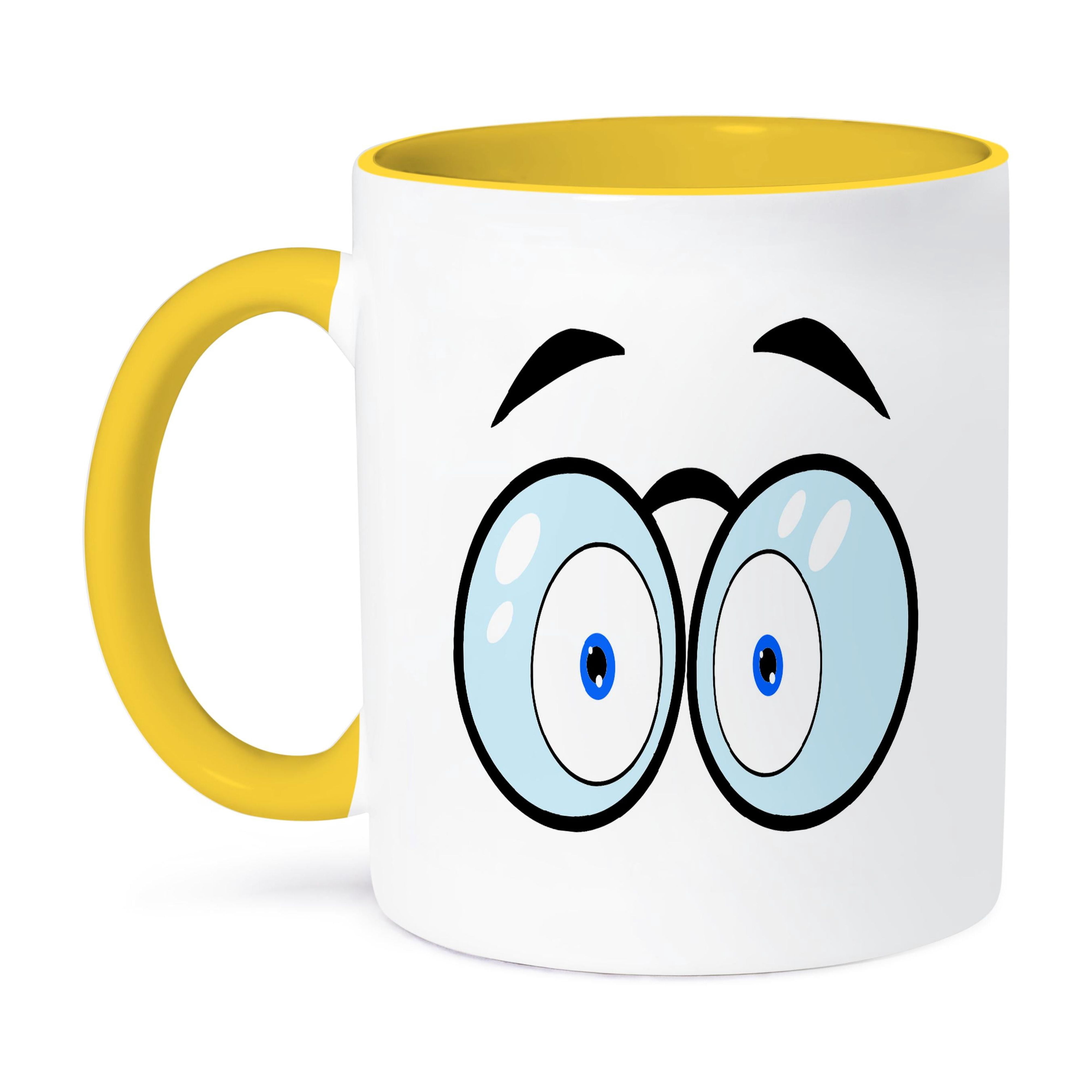 3dRose, Cartoon Eyes With Glasses, 11oz Two-Tone Yellow Mug - Walmart.com
