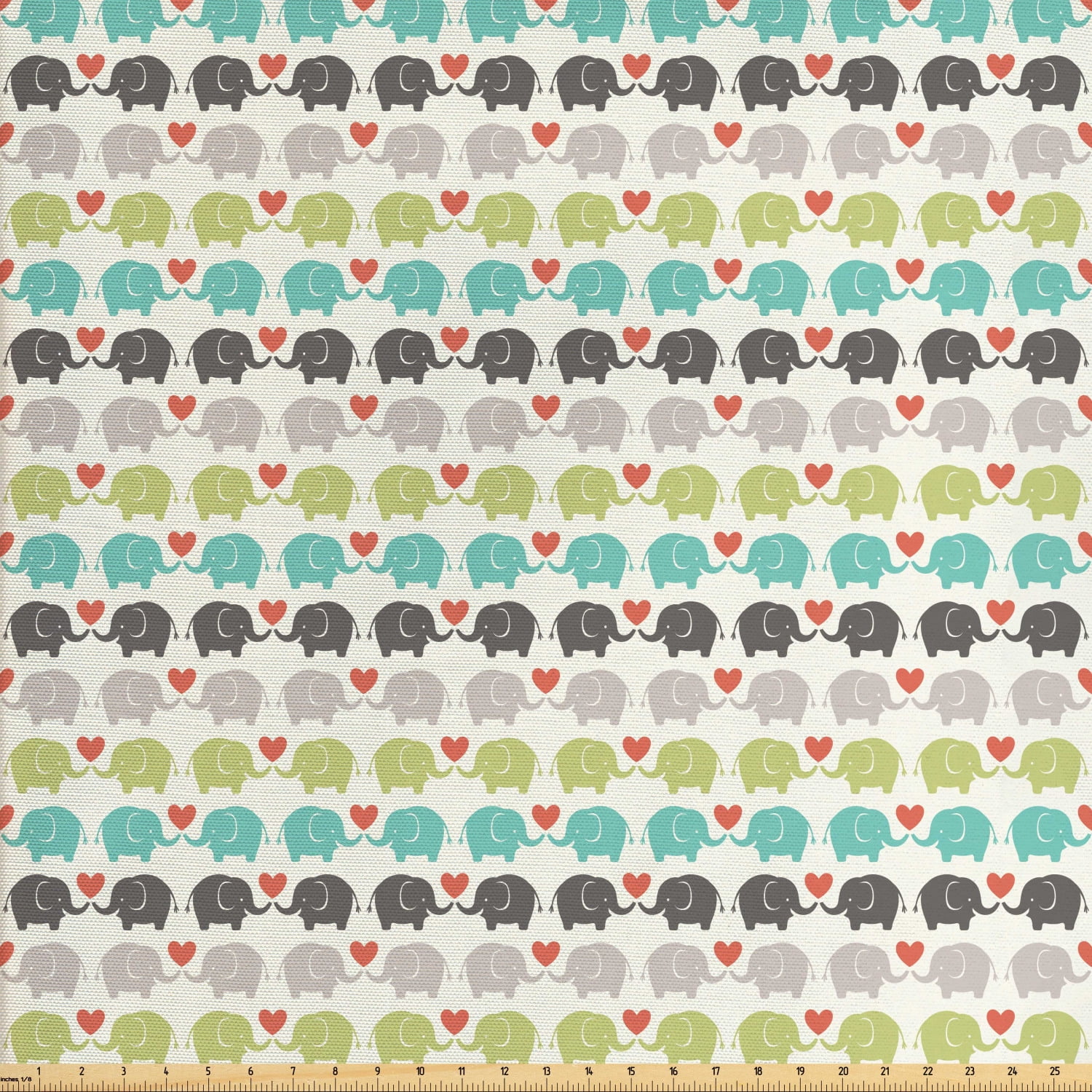 Ambesonne Cartoon Fabric by the Yard Upholstery, Elephants Love ...
