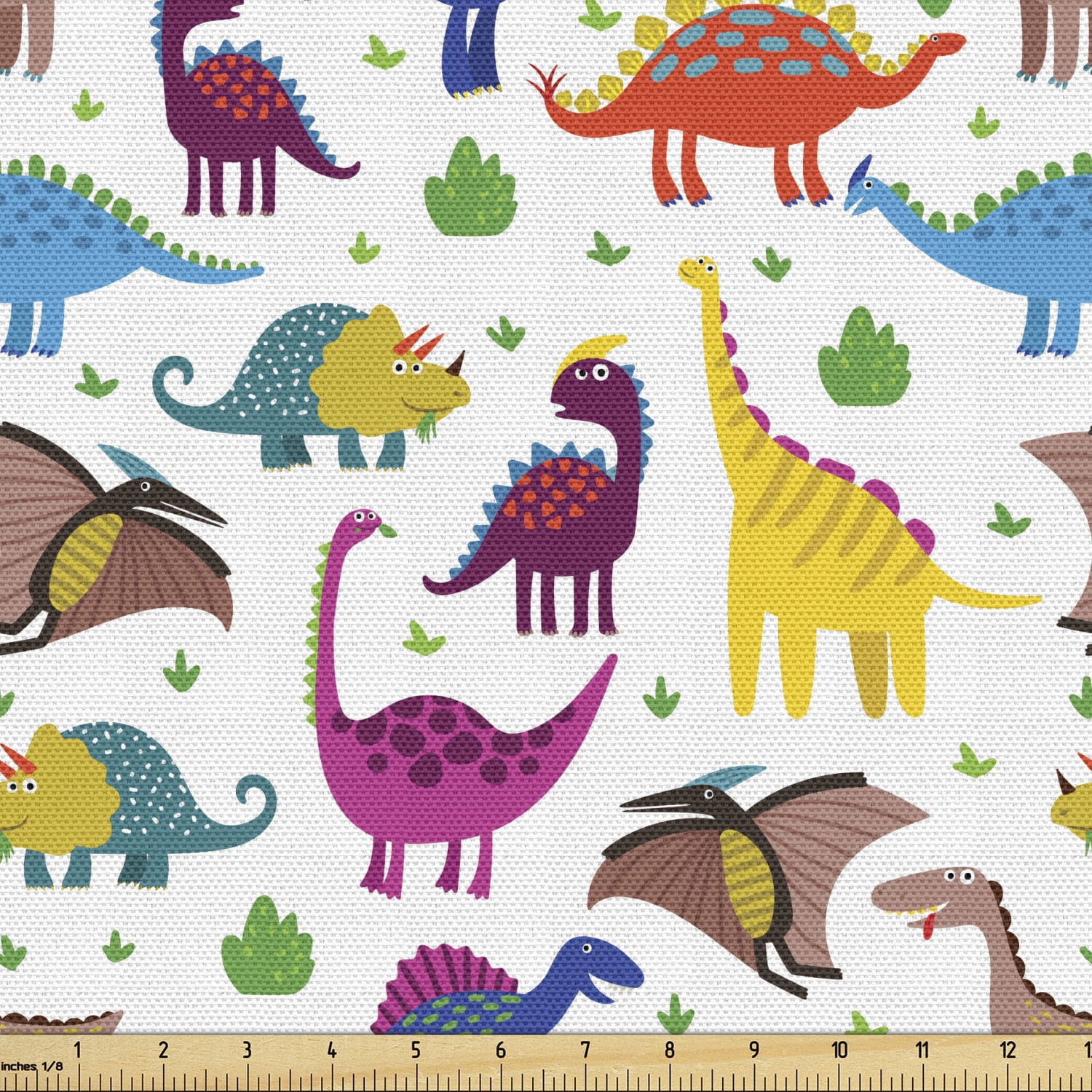 Cartoon Fabric by the Yard, Funny Dinosaurs and Dragons Colorful ...