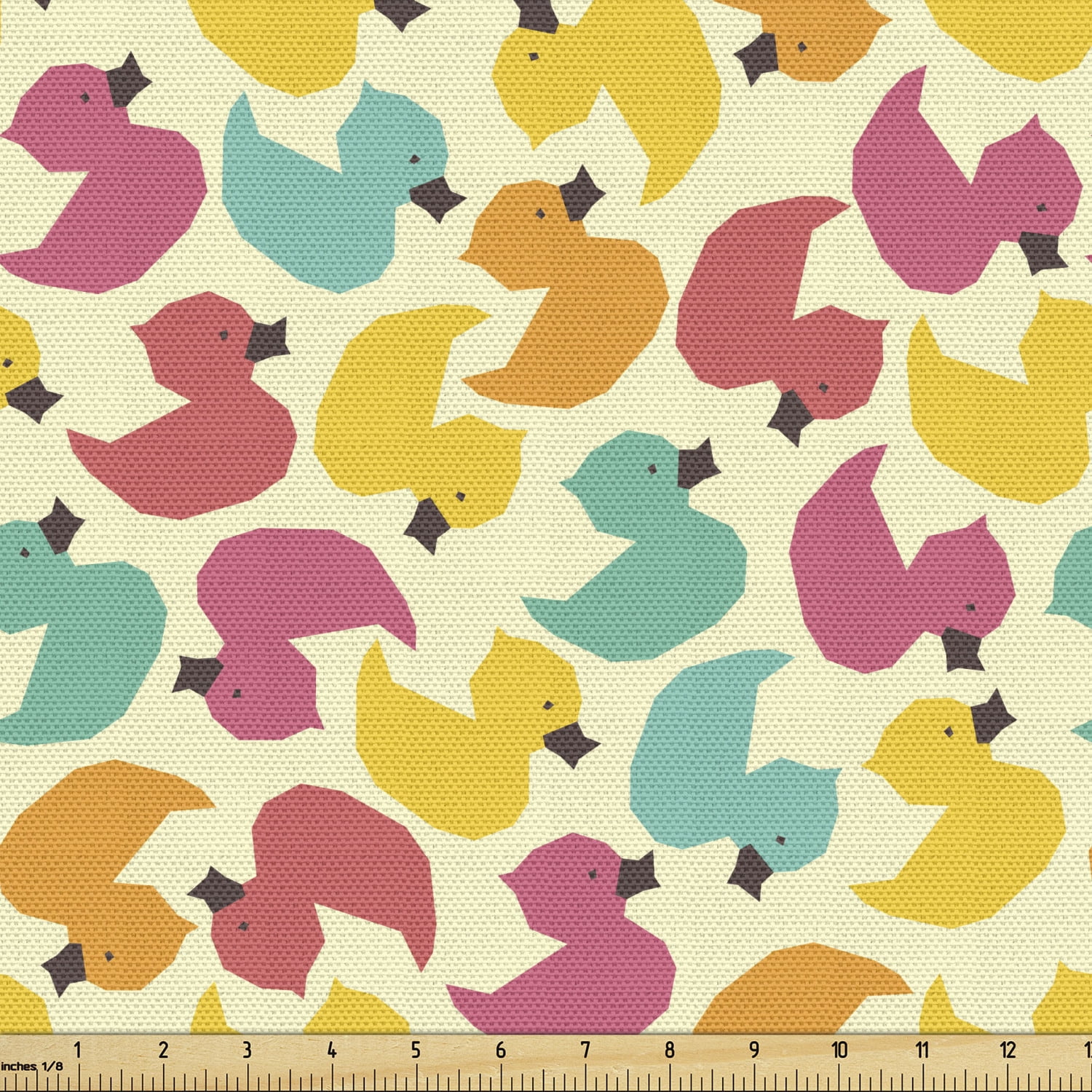 Ambesonne Cartoon Fabric by the Yard Upholstery, Colorful Rubber Duck ...