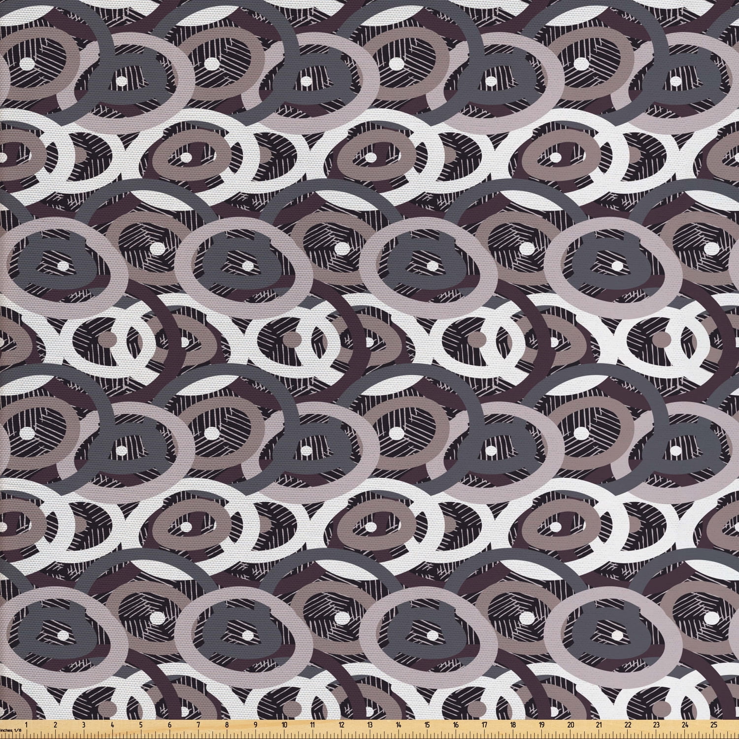 Cartoon Fabric by the Yard, Hatched Grid Overlaying Hand-drawn Circles ...