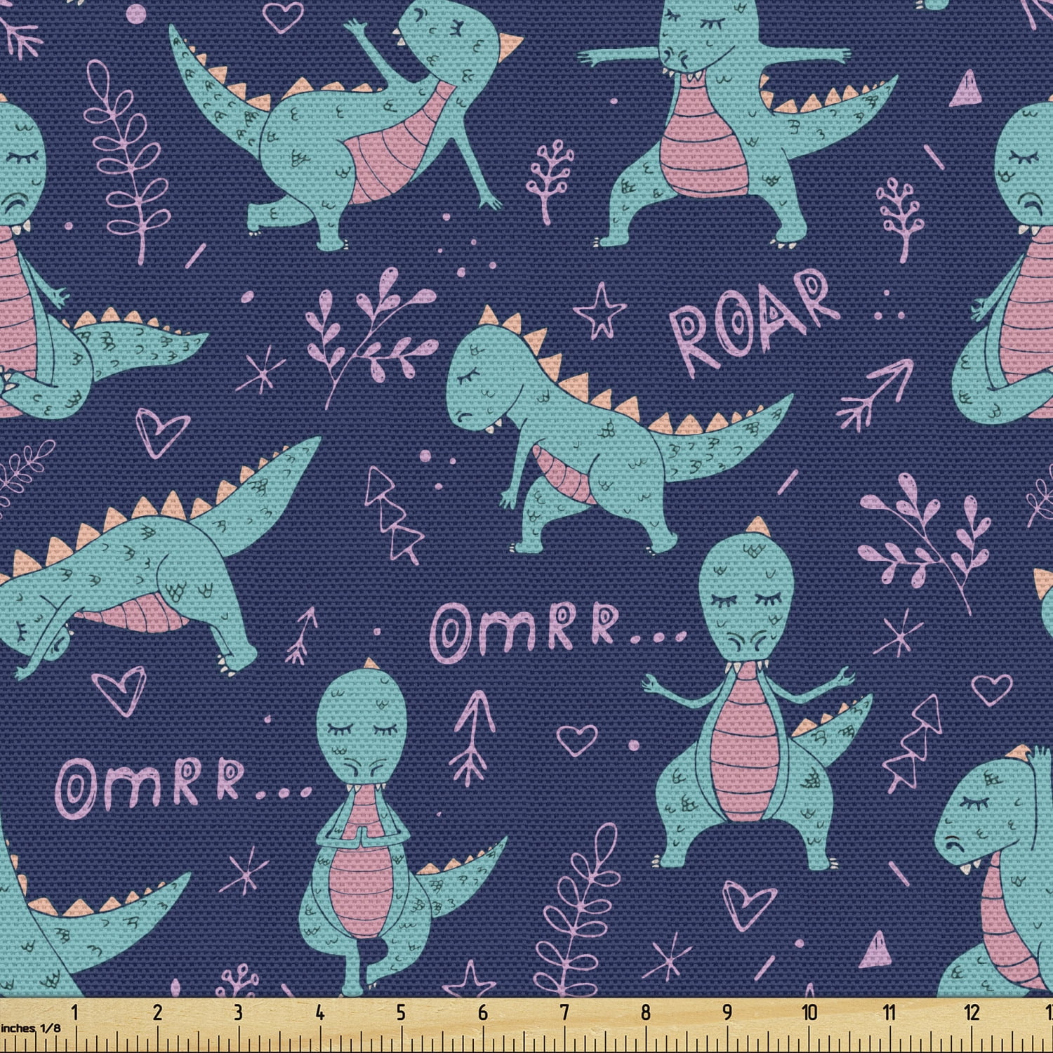Ambesonne Cartoon Fabric by the Yard Upholstery, Dinosaur Doing Yoga ...