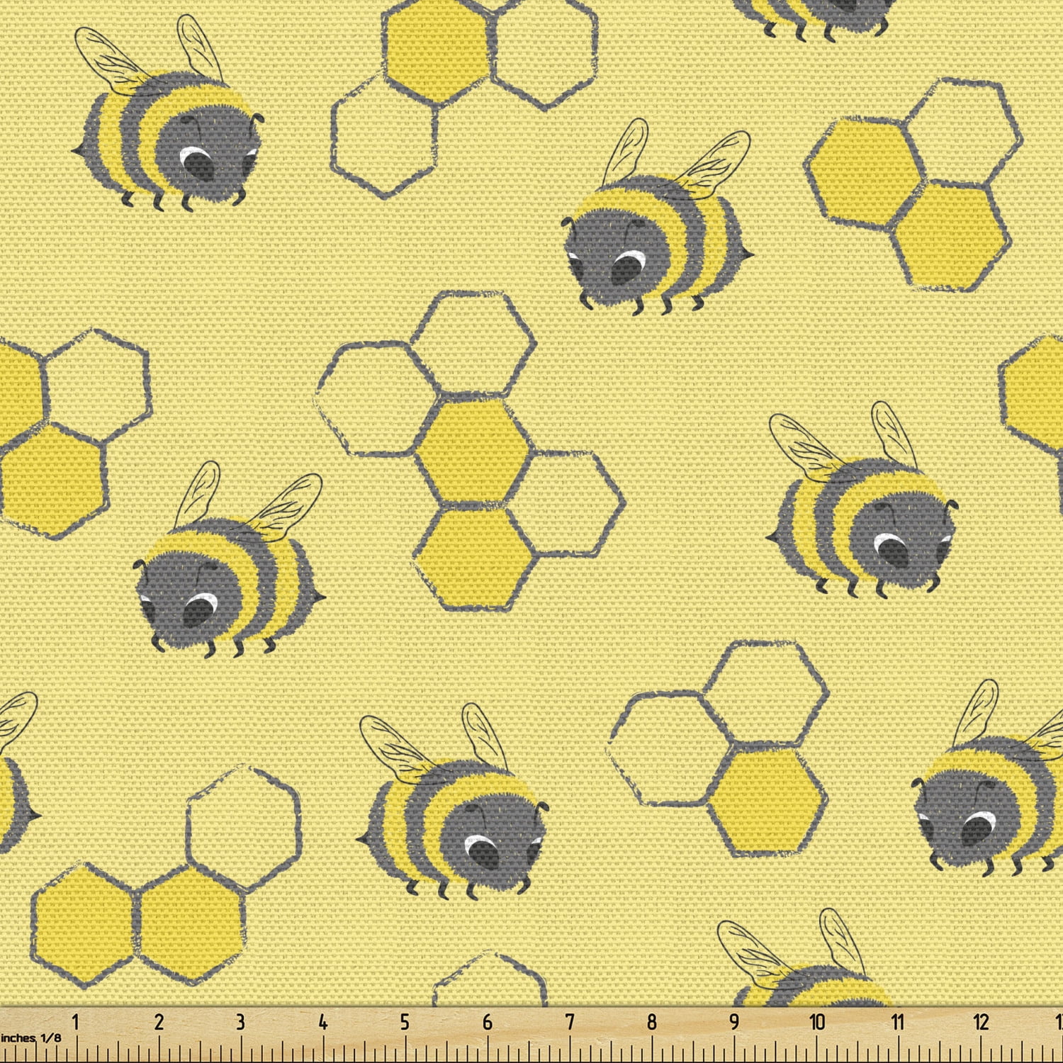 Ambesonne Cartoon Fabric by the Yard Upholstery, Bee and Honeycomb ...