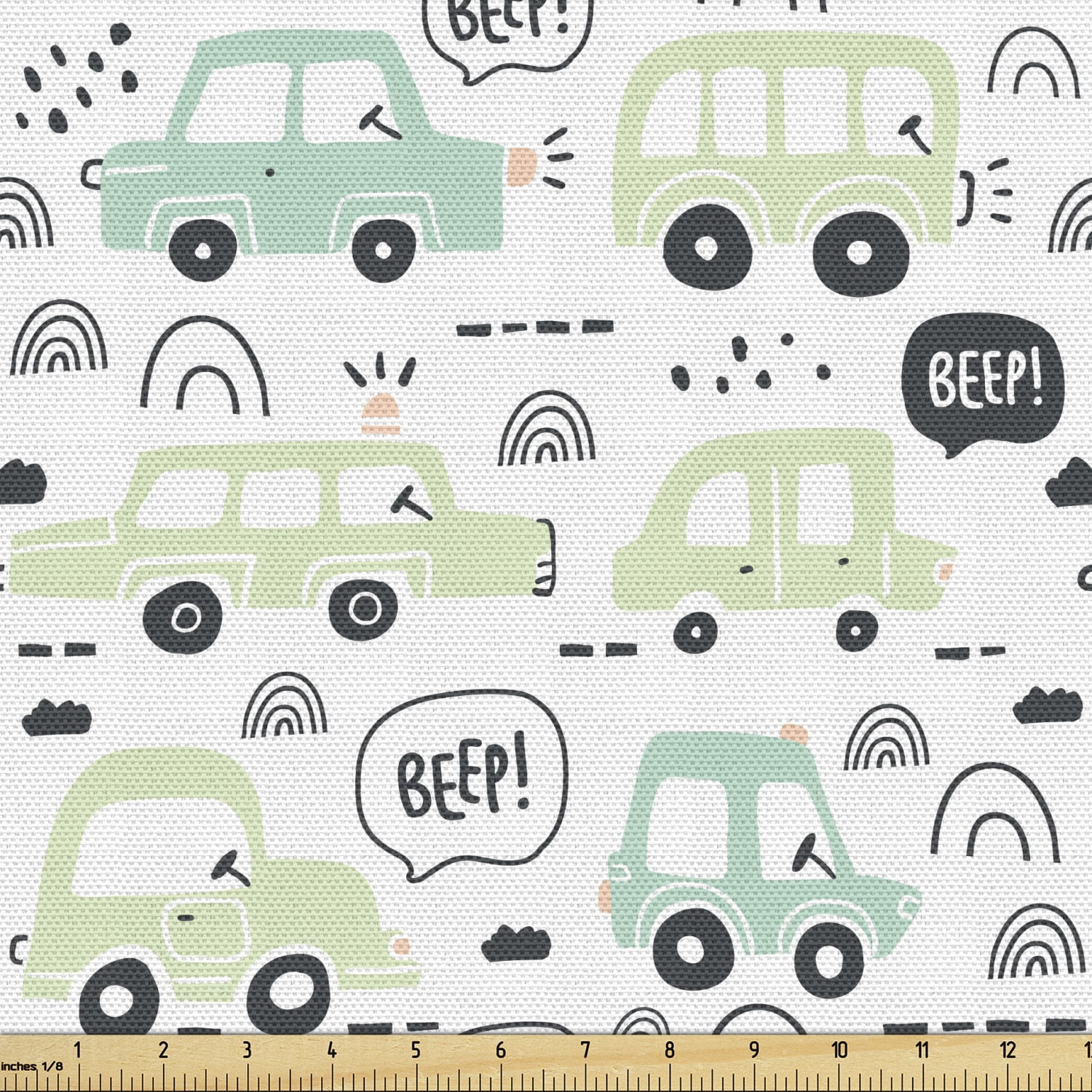 Ambesonne Cartoon Fabric by the Yard Upholstery, Traffic Cars Beep ...