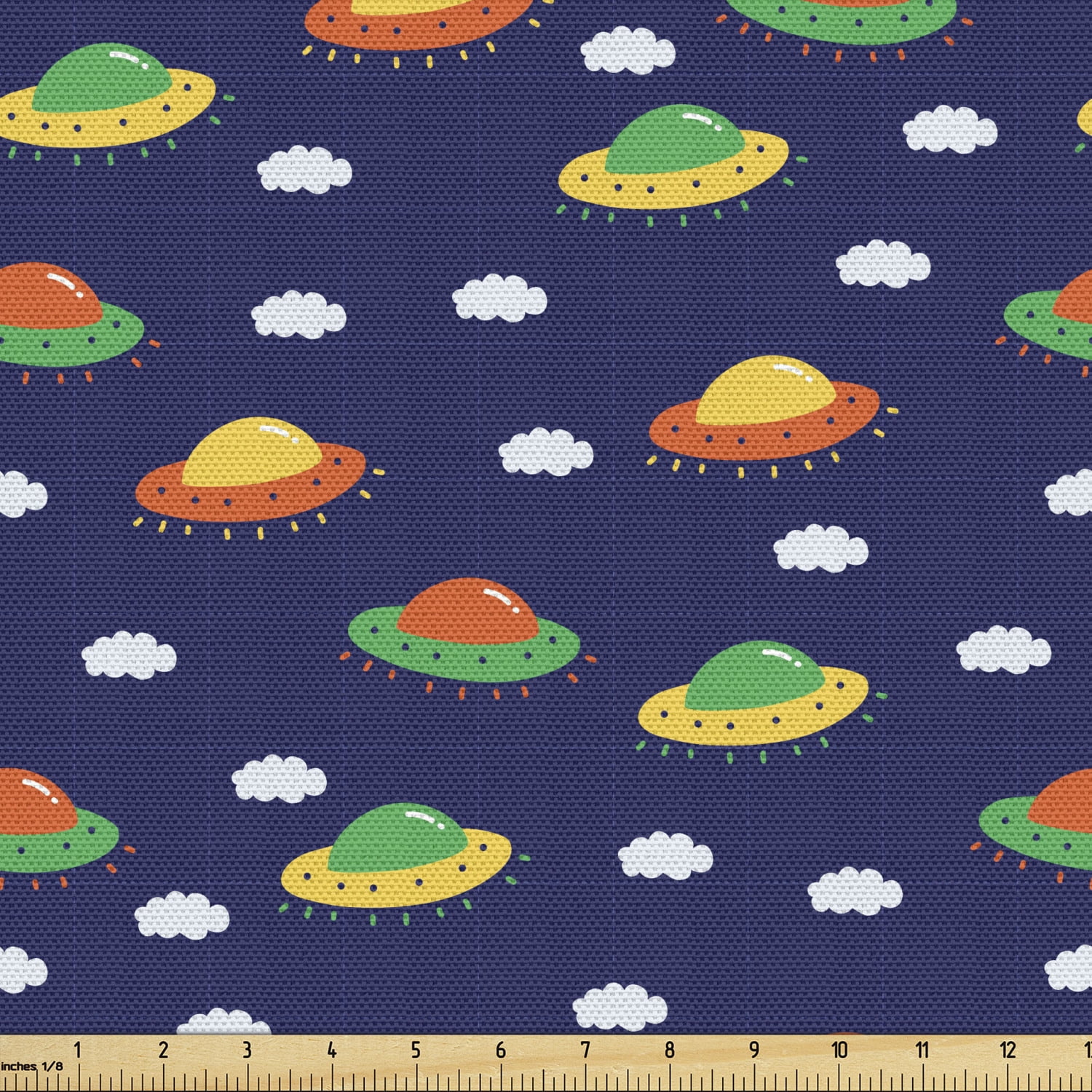 Ambesonne Cartoon Fabric by the Yard Upholstery, Ufo Playful Drawing, 2 ...