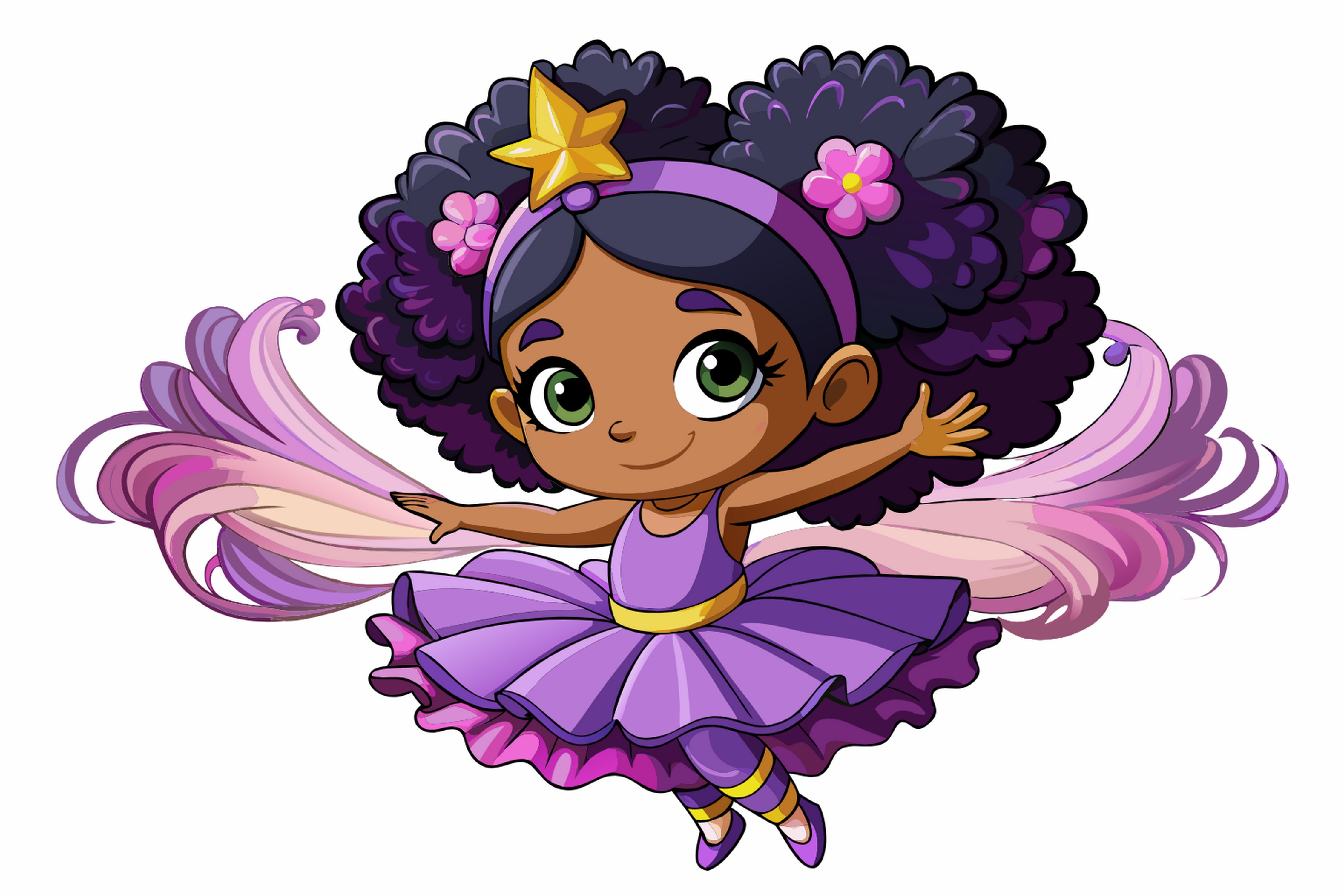 Cartoon Fairy Ballerina With Pink & Purple Wings Photo Edible Image ...