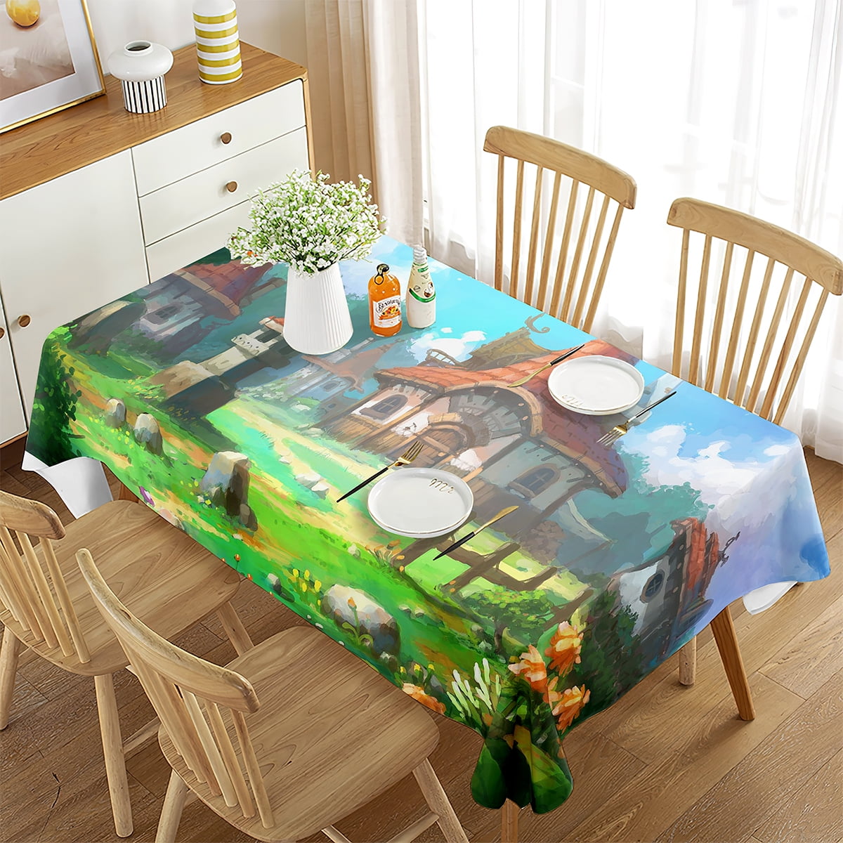 Cartoon Fairy Tale Hedge House Tablecloth Rectangular Table Cover for ...