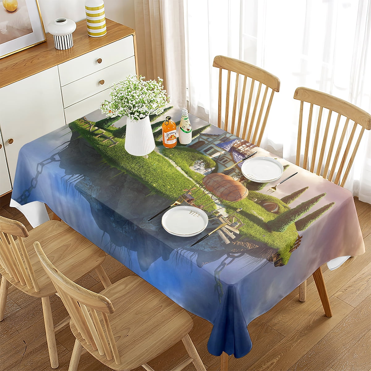 Cartoon Fairy Tale Hedge House Tablecloth Rectangular Table Cover for ...