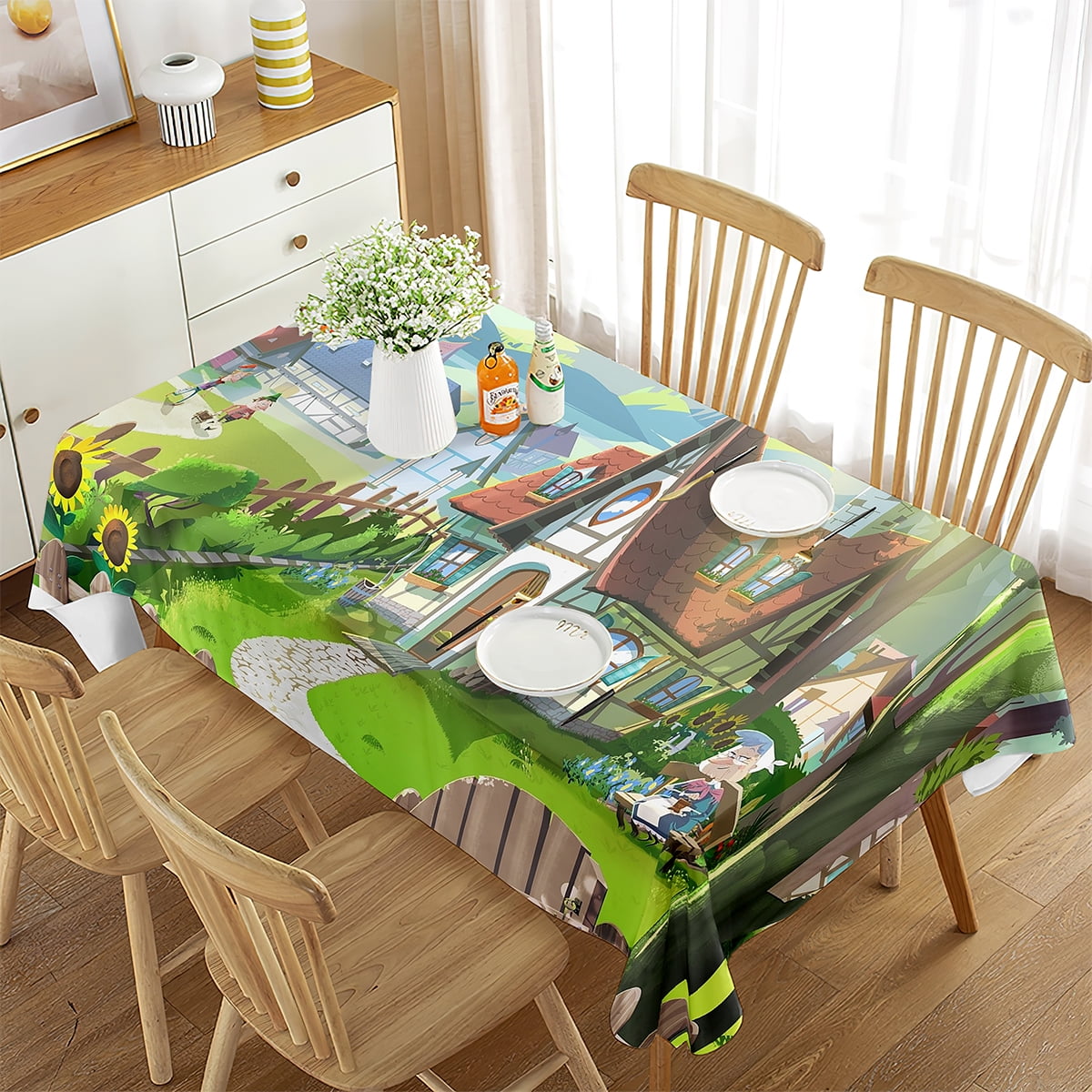 Cartoon Fairy Tale Hedge House Tablecloth Rectangular Table Cover for ...