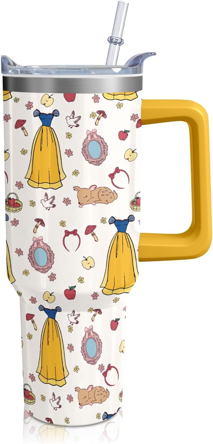 Cartoon Fairy Tale Princess Tumbler with Handle & Straw | Princesses ...