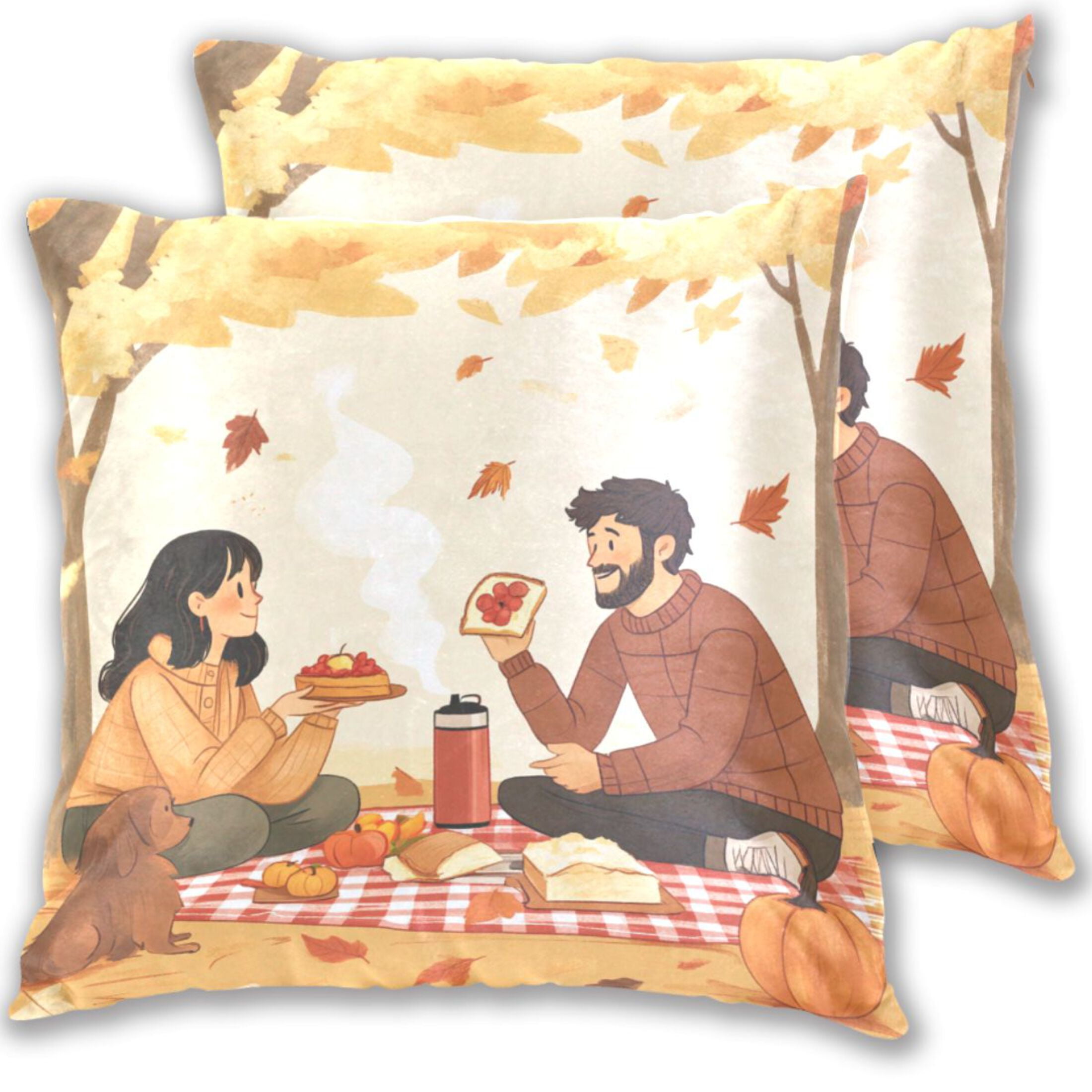 Cartoon Fall Outdoor Picnic Throw Pillow Covers 18x18 Inch 2 Packs ...
