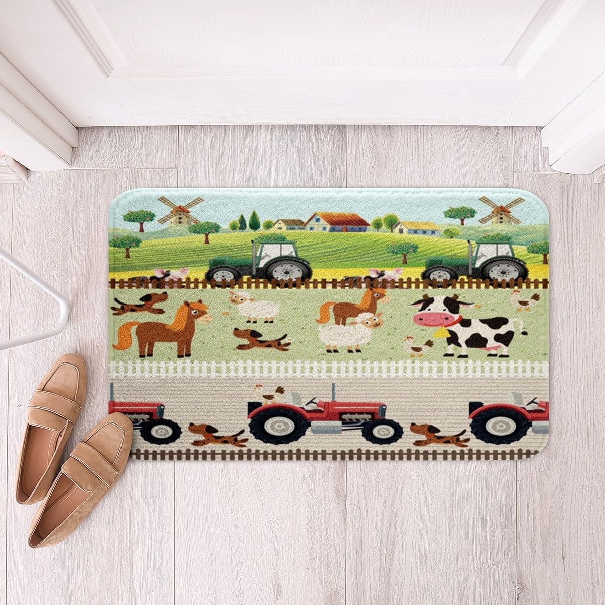 Cartoon Farm Animals Bathroom Rug Mat Cute Tractor Design Soft Shaggy ...