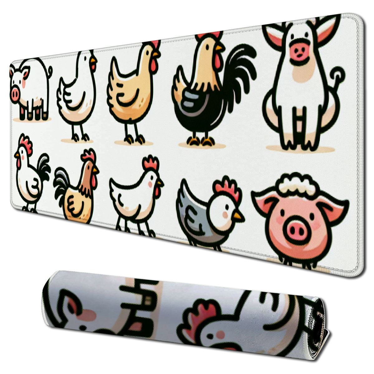 Cartoon Farm Animals Cow Pig Horse Sheep Chicken Large Mouse Pad Gaming ...