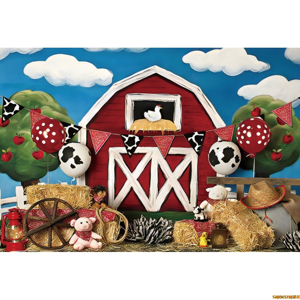 Cartoon Farm Animals Newborn Photography Backdrop Wood Flowers Baby ...