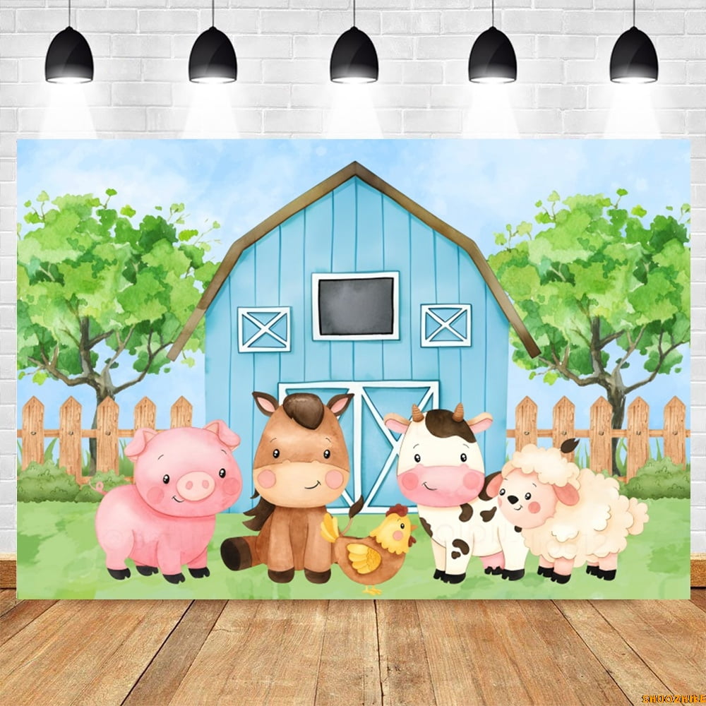 Cartoon Farm Animals Party Backdrop Newborn Baby Birthday Background ...