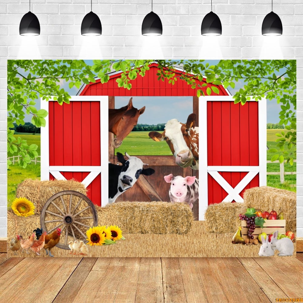 Cartoon Farm Animals Party Backdrop Newborn Baby Birthday Background ...
