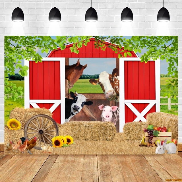 Cartoon Farm Animals Party Backdrop Newborn Baby Birthday Background ...