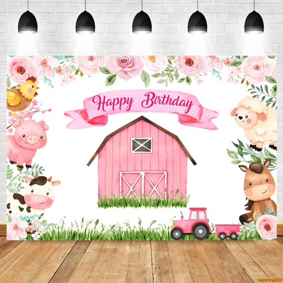Cartoon Farm Animals Party Backdrop Newborn Baby Birthday Background ...