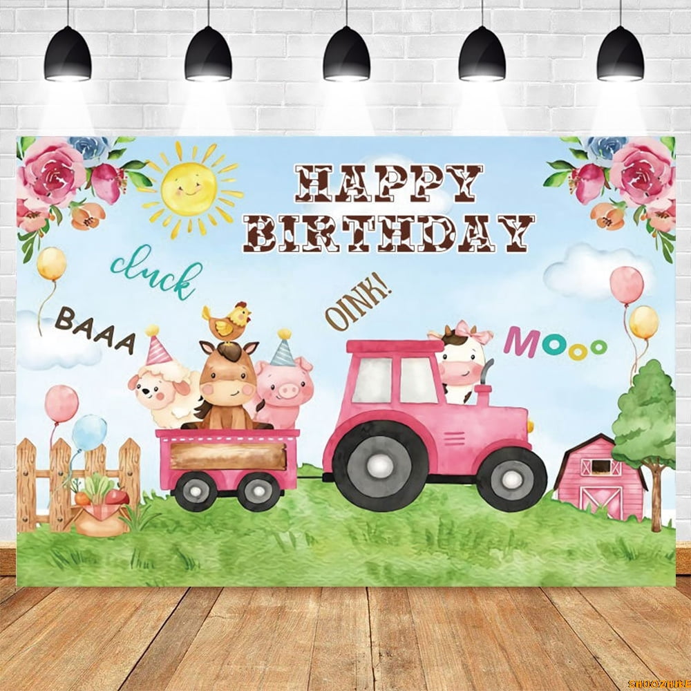 Cartoon Farm Animals Party Backdrop Newborn Baby Birthday Background ...