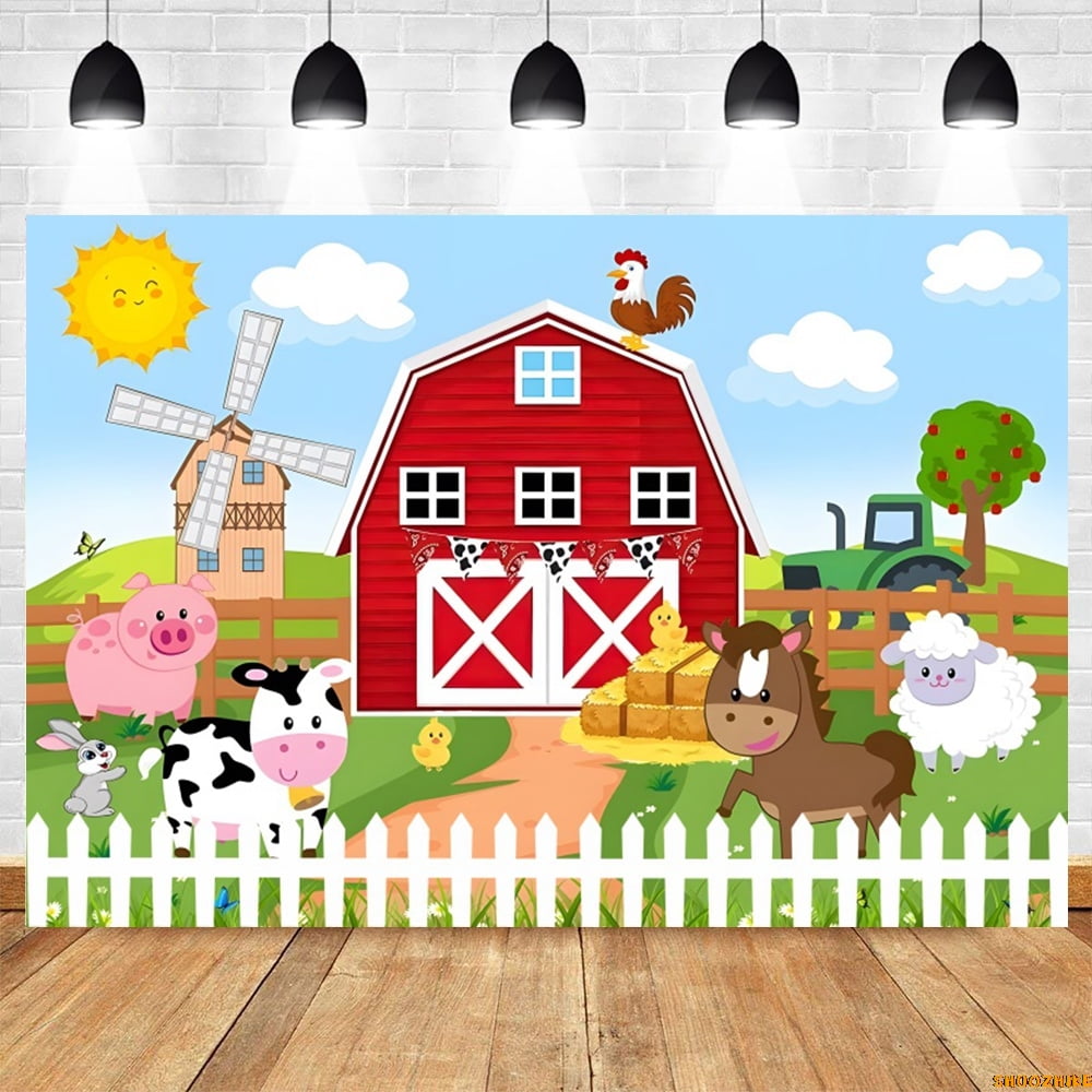 Cartoon Farm Animals Party Backdrop Newborn Baby Birthday Background ...