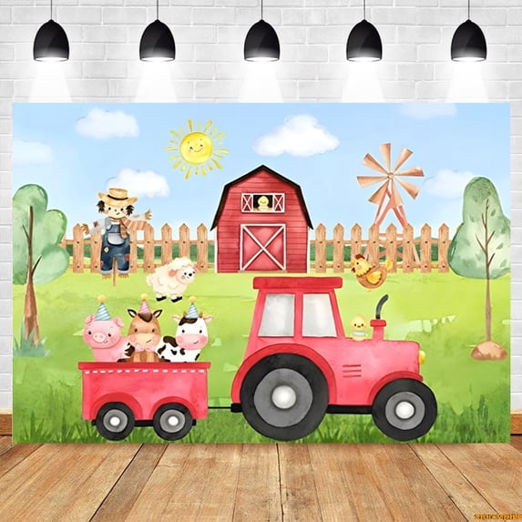 Cartoon Farm Animals Party Backdrop Newborn Baby Birthday Background ...