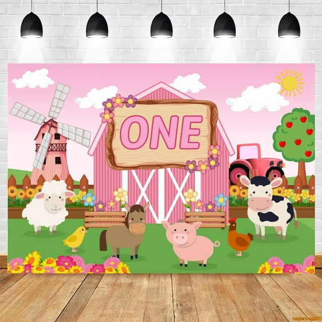 Cartoon Farm Animals Party Backdrop Newborn Baby Birthday Background ...