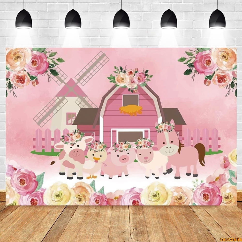 Cartoon Farm Animals Party Backdrop Newborn Baby Birthday Background ...