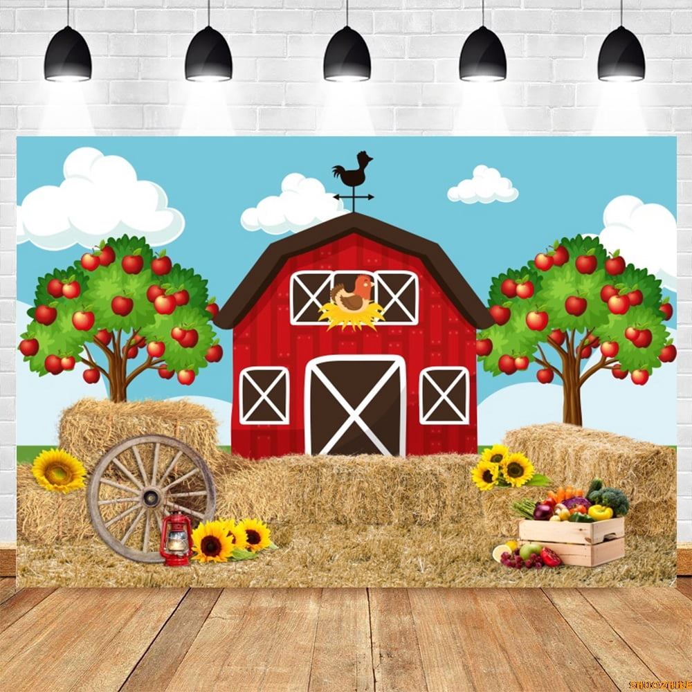 Cartoon Farm Animals Party Backdrop Newborn Baby Birthday Background ...