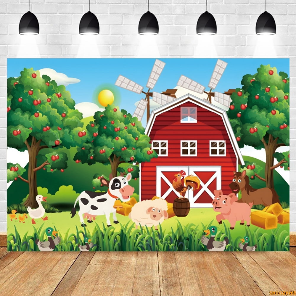 Cartoon Farm Animals Party Backdrop Newborn Baby Birthday Background ...